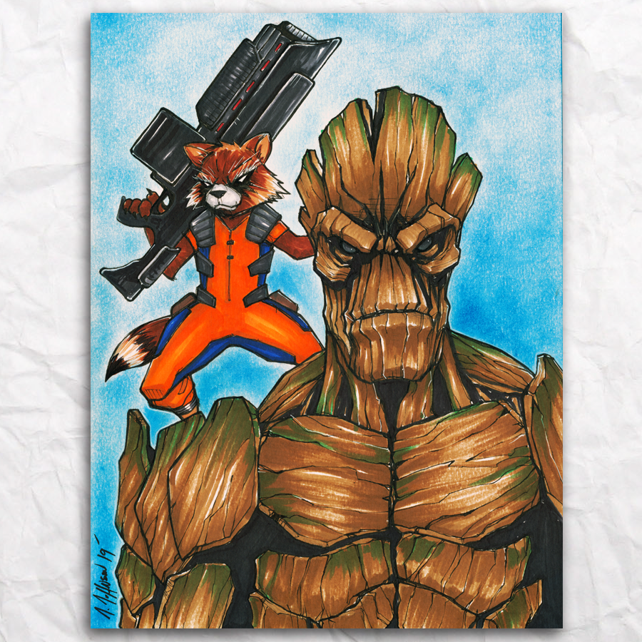 Rocket and Groot Original Artwork – Grumpy Pencil